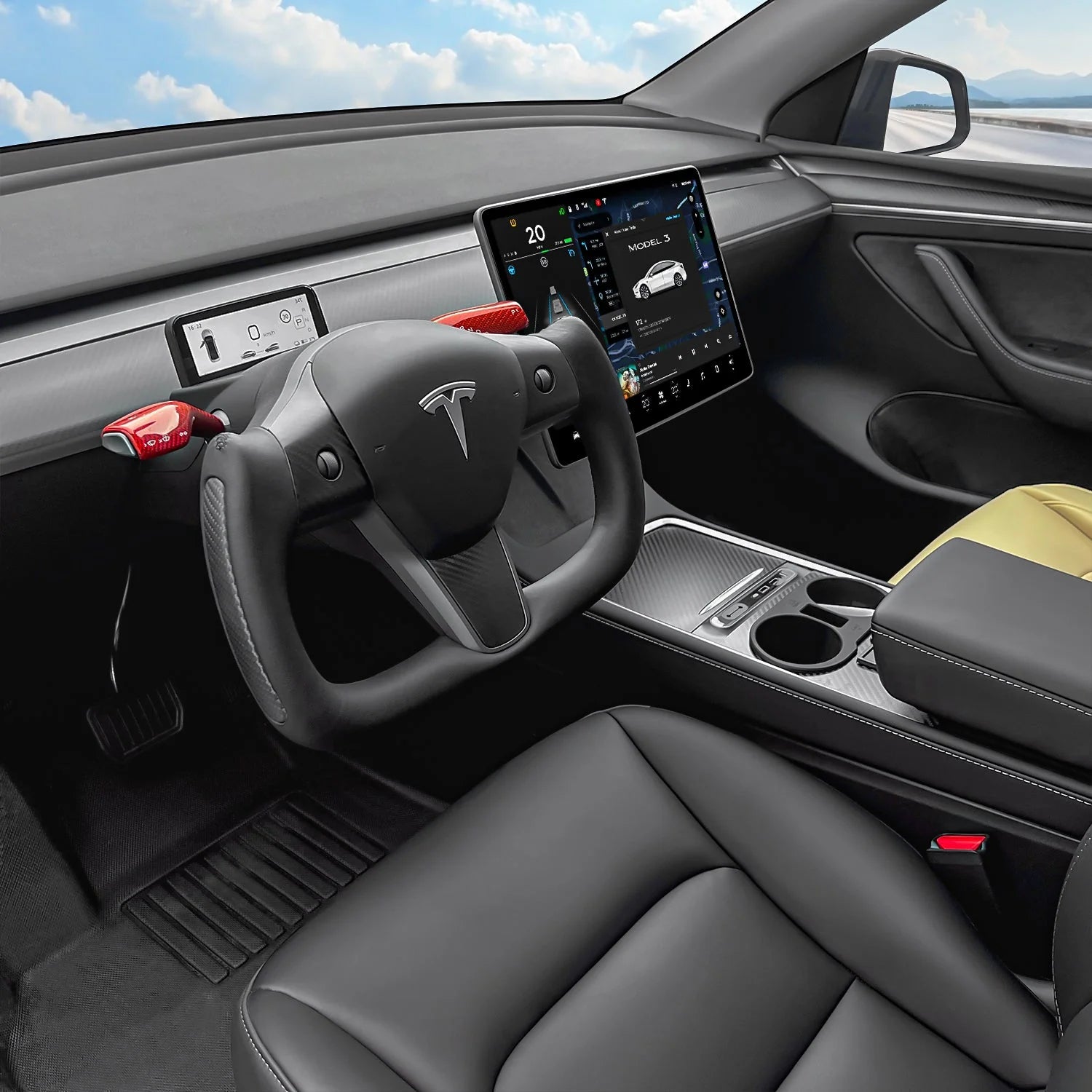 Black Tesla Yoke Steering Wheel Model 3 & Y | EVniculus